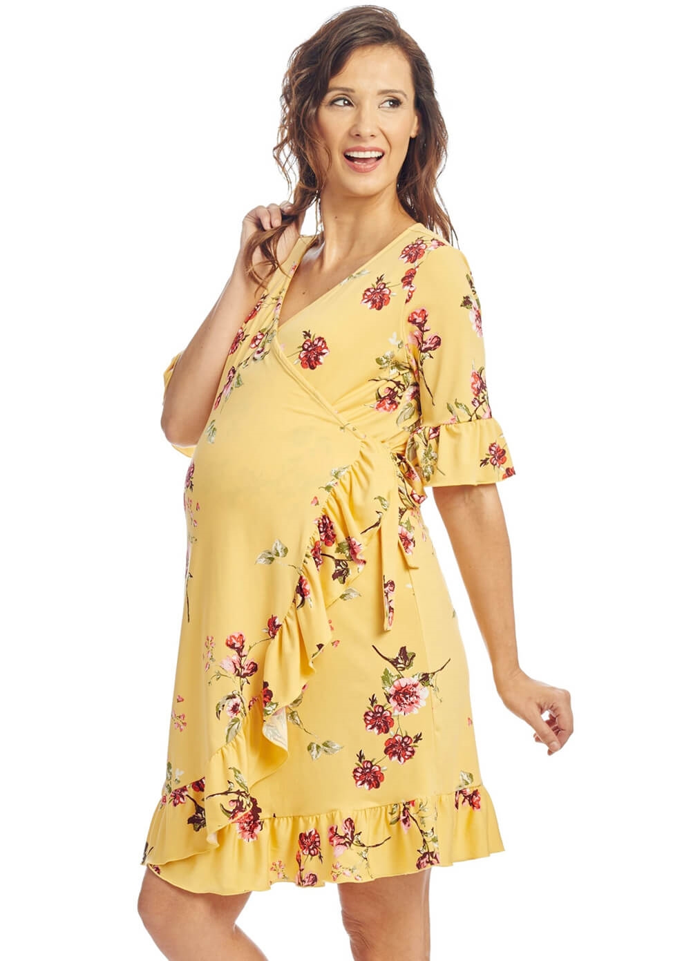 Leilani Nursing Wrap Dress in Yellow Floral by Everly Grey