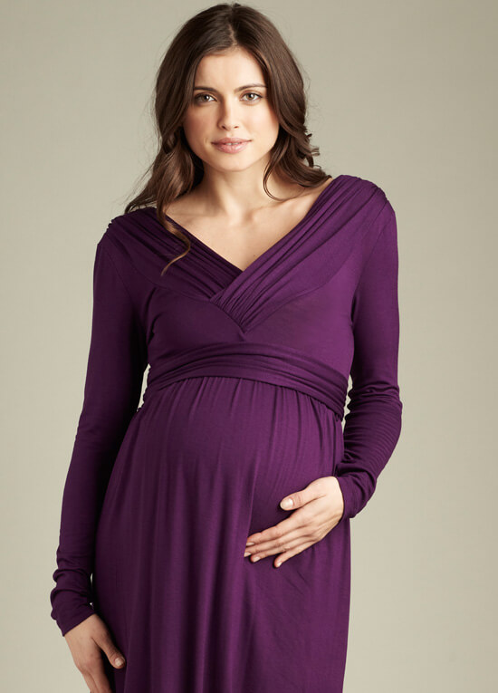 Purple V Neck Ruched Maternity Dress By Maternal America