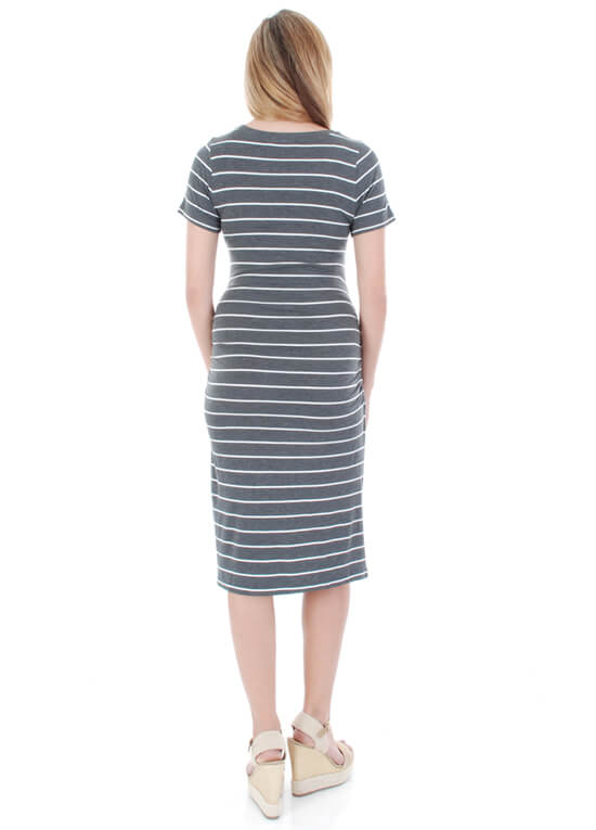 Camila Maternity Dress in Charcoal Stripe by Everly Grey