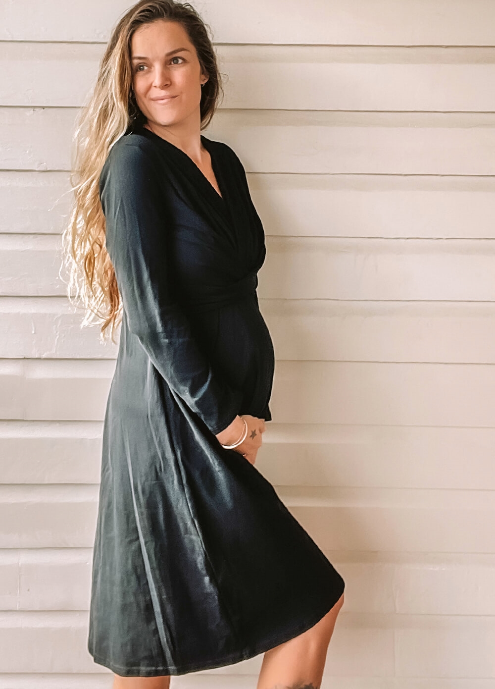 Lait & Co - Etienne Cross Pleat Front Maternity Dress in Black