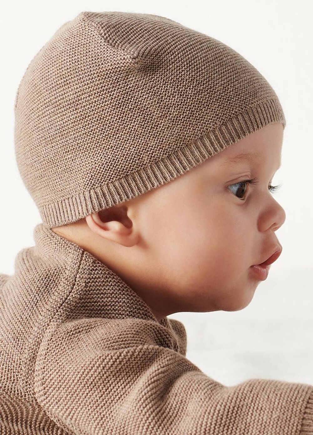 Rosita Organic Cotton Knit Newborn Hat in Taupe by Noppies Baby