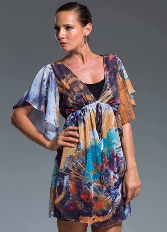 Milky Way - Calypso Tunic in Feather Print w Nursing Slip