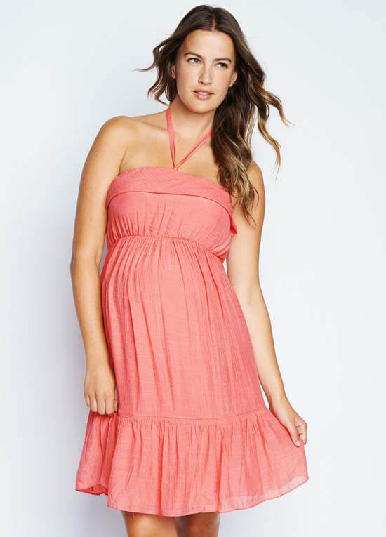 Peach Halter Maternity Sun Dress by Maternal America