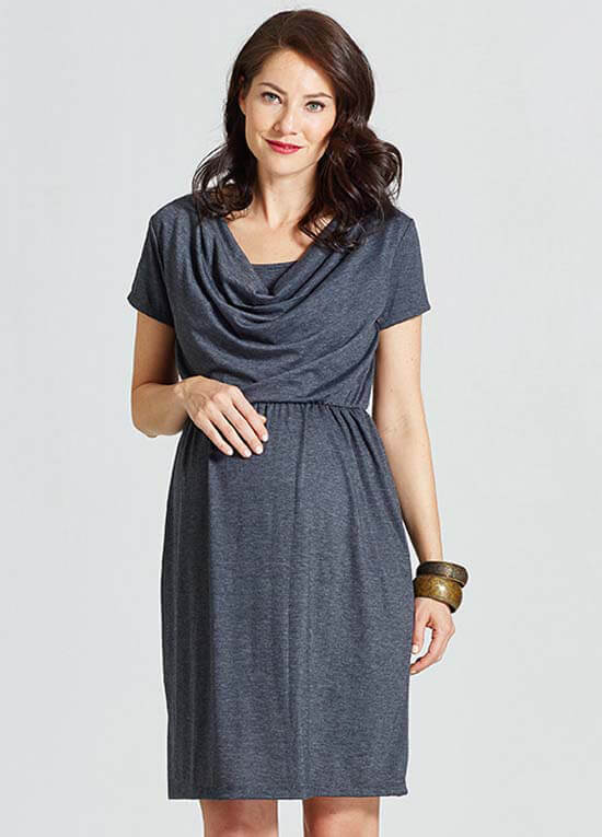 Avery Cowl Neck Maternity Nursing Dress in Grey by Milky Way