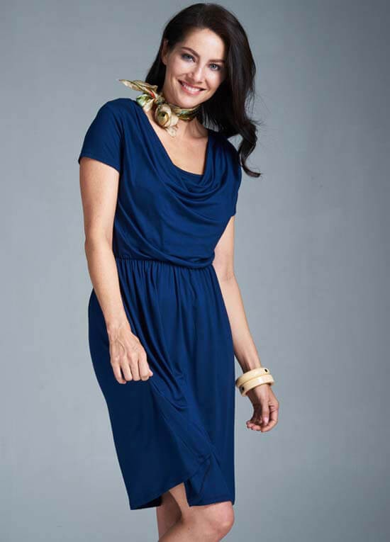 Avery Cowl Neck Maternity Nursing Dress in Blue by Milky Way